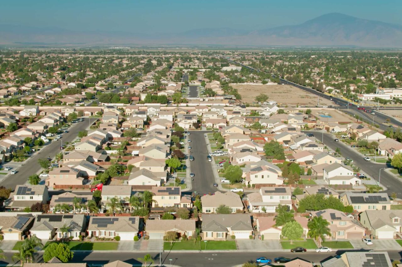 Aerial View of Suburban Residential Streets in Bakersfield, California ...