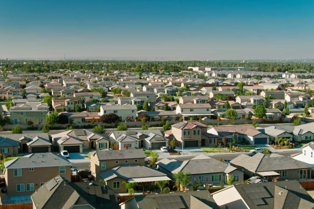 Aerial View of Suburban Residential Homes in Bakersfield, California ...